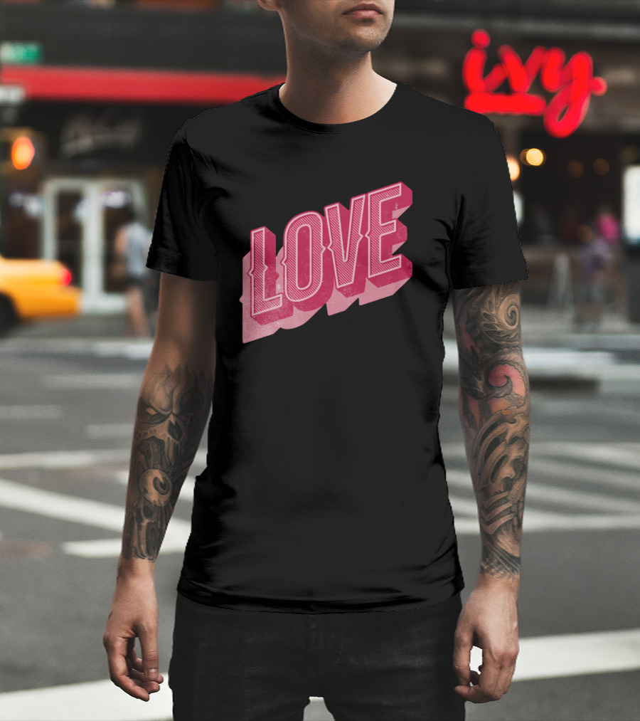 Retro Love Lettering Typography Valentines Day T-Shirt
