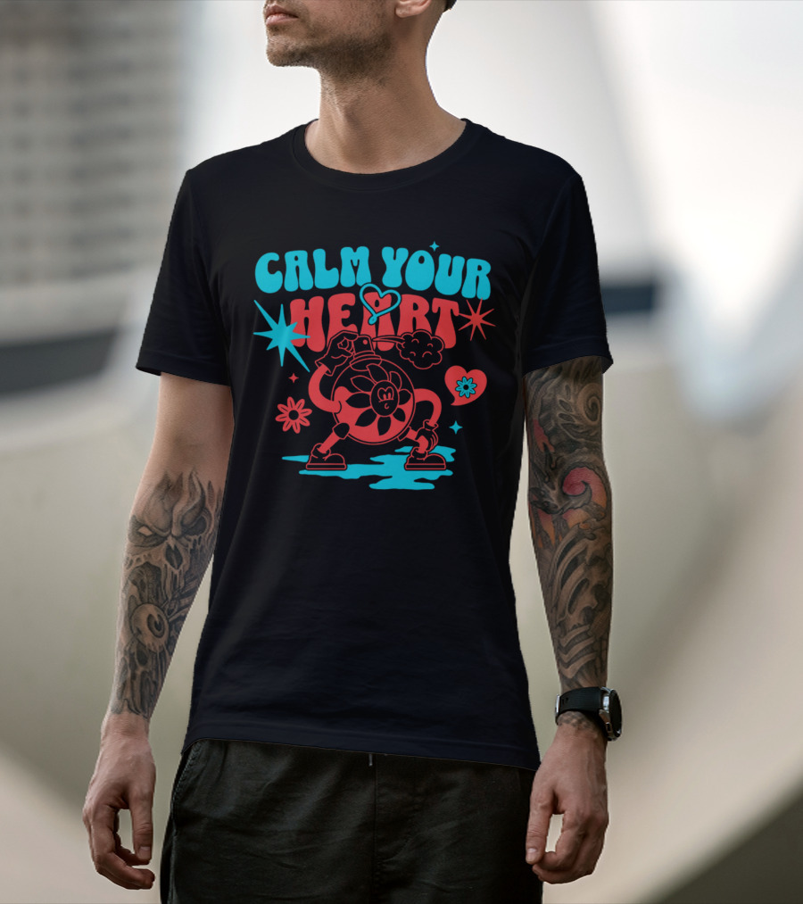 CALM YOUR HEART Retro Floral Cartoon Explosion T-Shirt