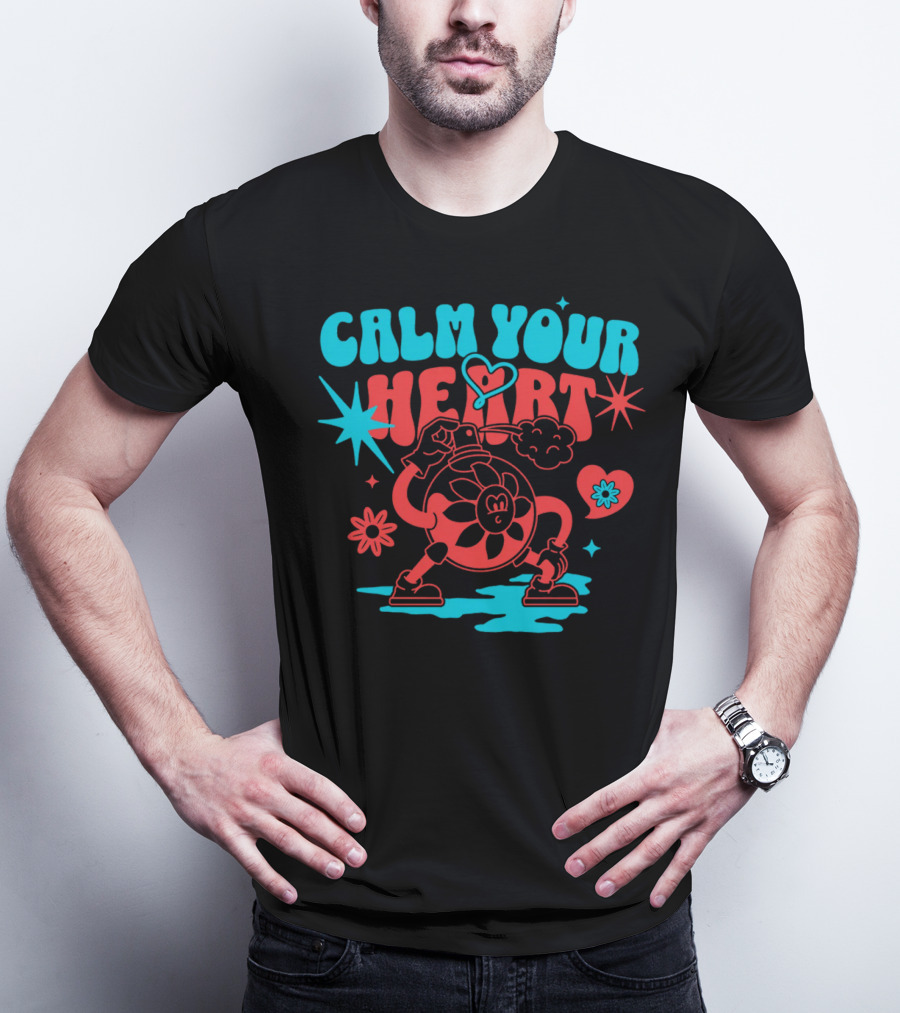 CALM YOUR HEART Retro Floral Cartoon Explosion T-Shirt
