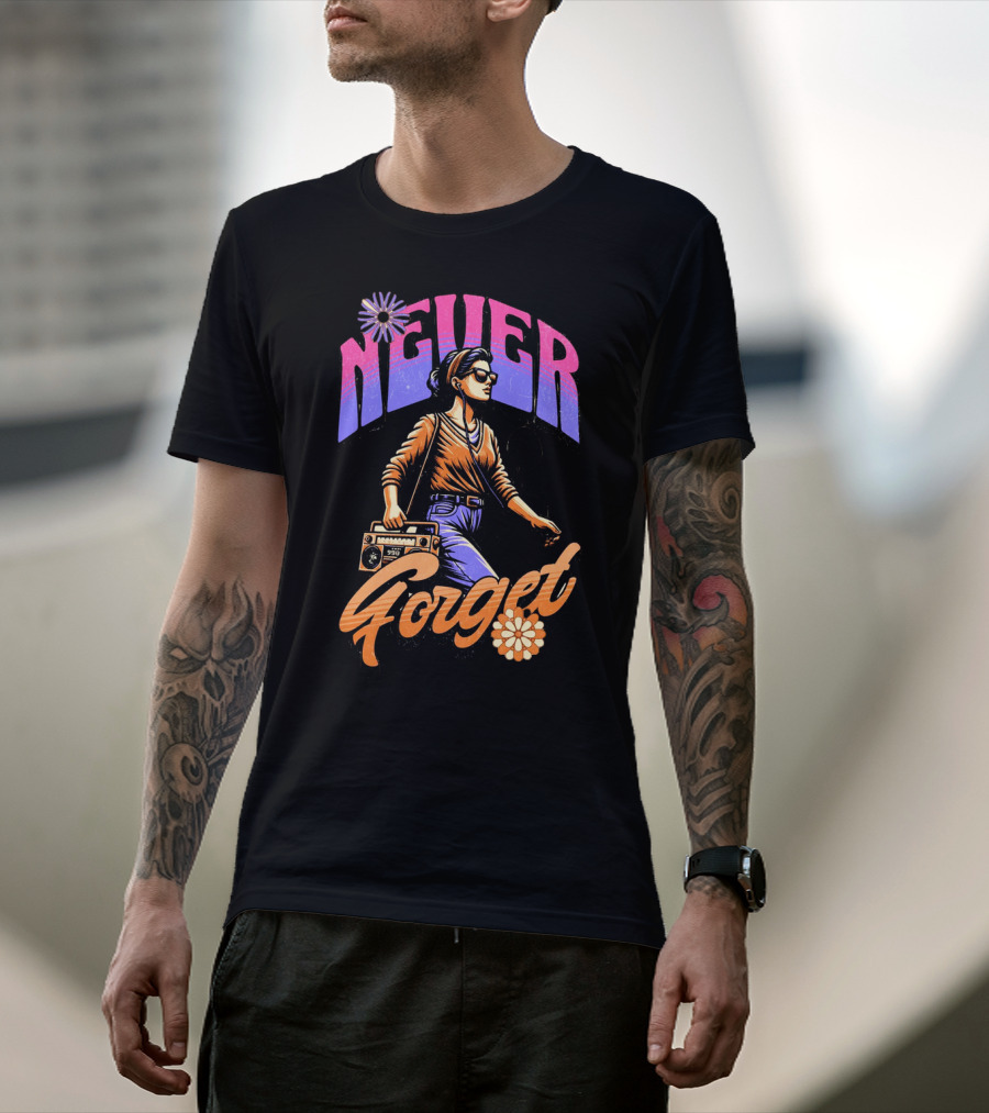 NEVER FORGET GROOVE GIRL 90s Vibes Retro Cassette Player T-Shirt