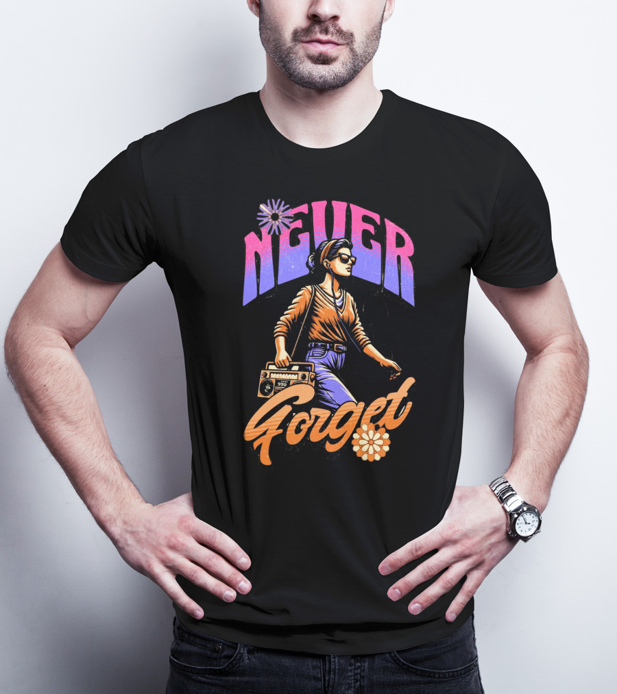 NEVER FORGET GROOVE GIRL 90s Vibes Retro Cassette Player T-Shirt