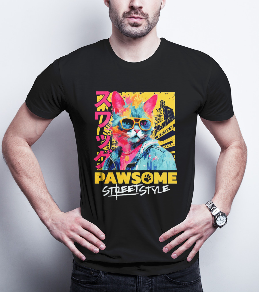 Pawsome Streetstyle Cat With Jacket And Sunglasses Urban Cityscape T-Shirt