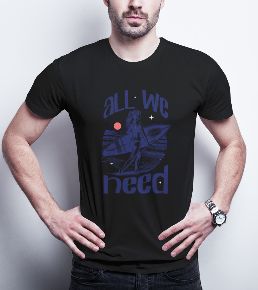 All We Need Surfer Moonlit Beach Vintage T-Shirt
