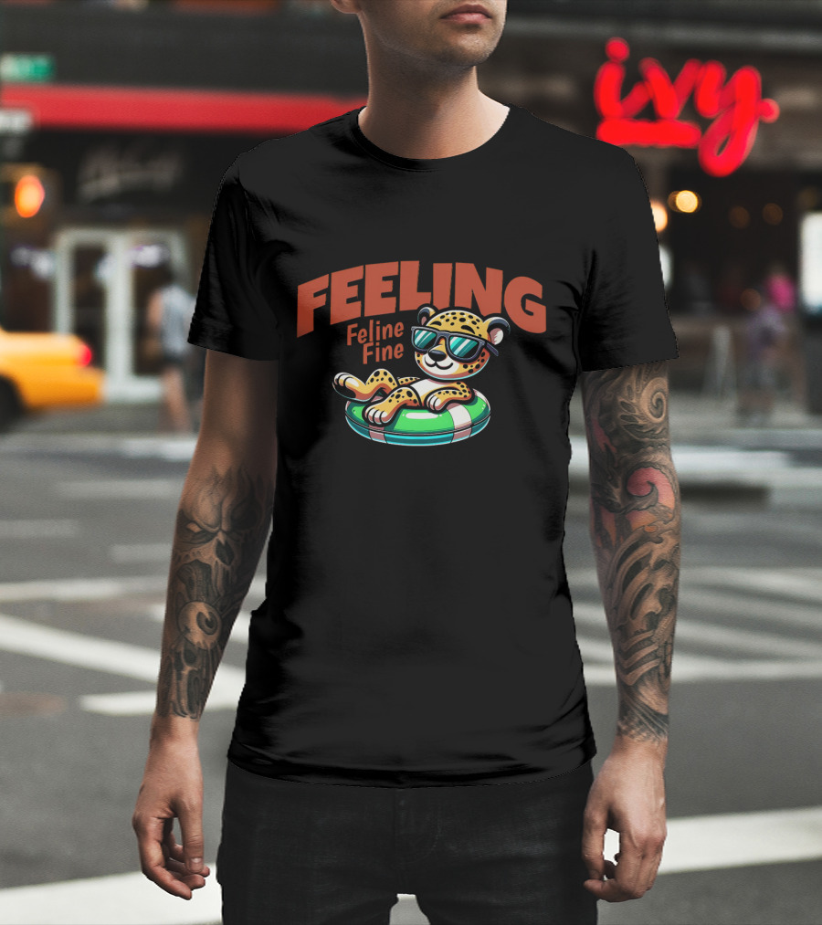 Feeling Feline Fine Leopard With Sunglasses On Pool Float T-Shirt
