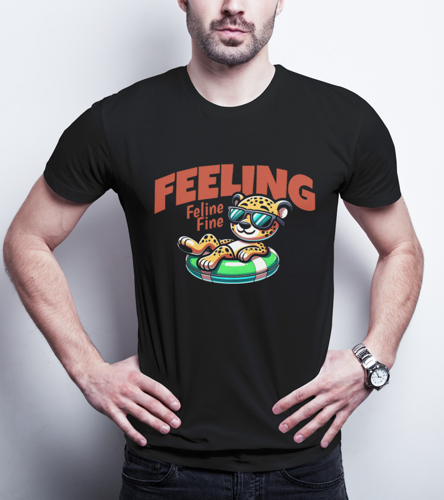 Feeling Feline Fine Leopard With Sunglasses On Pool Float T-Shirt