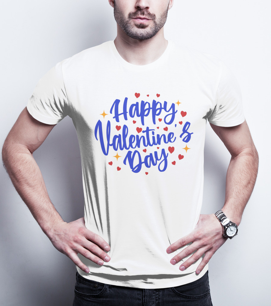 Happy Valentine's Day With Bright Hearts And Stars T-Shirt