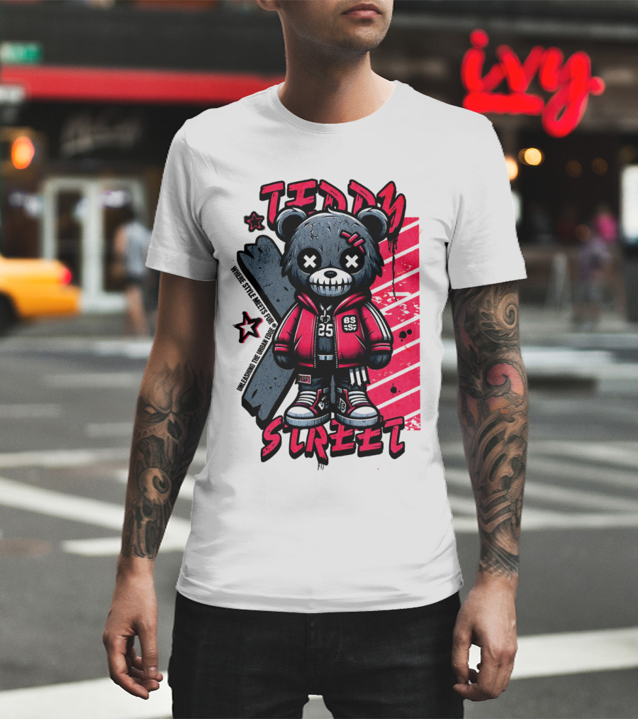 Teddy Street 85 Haunted Teddy Bea With Grunge Style Elements T-Shirt