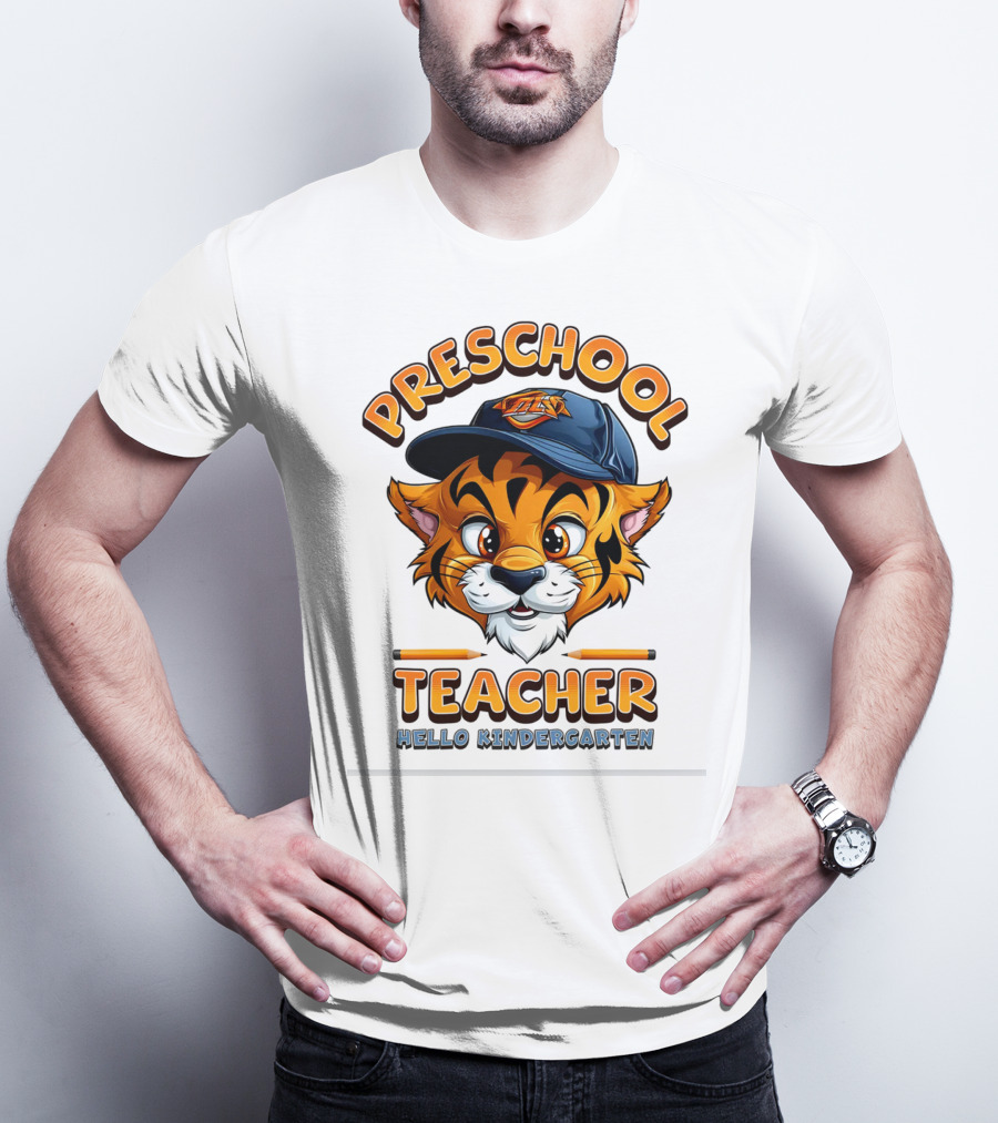 Preschool Teacher Tiger Mascot Hello Kindergarten Back To School T-Shirt