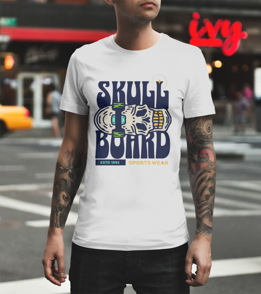 SKULL BOARD ESTD 1992 SPORTS WEAR KTTTL STUDIO COMPANY T-Shirt