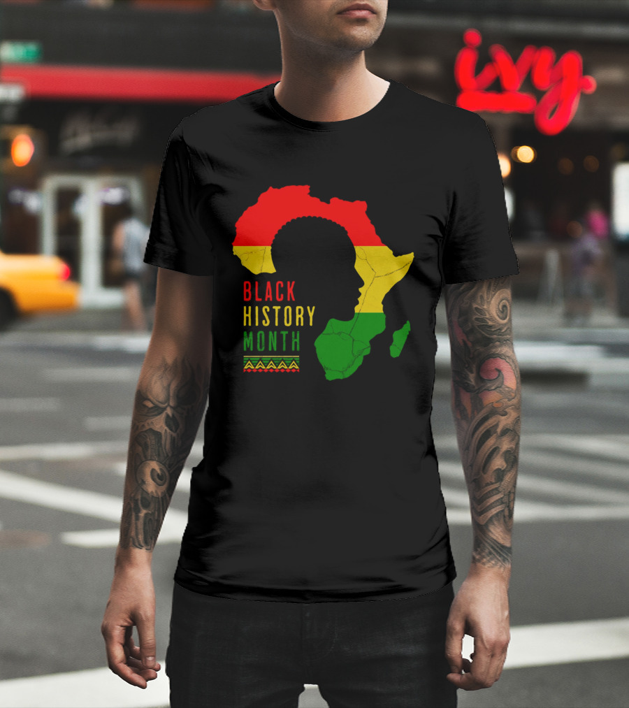 Black History Month Africa Map Silhouette With Red Yellow Green Colors T-Shirt