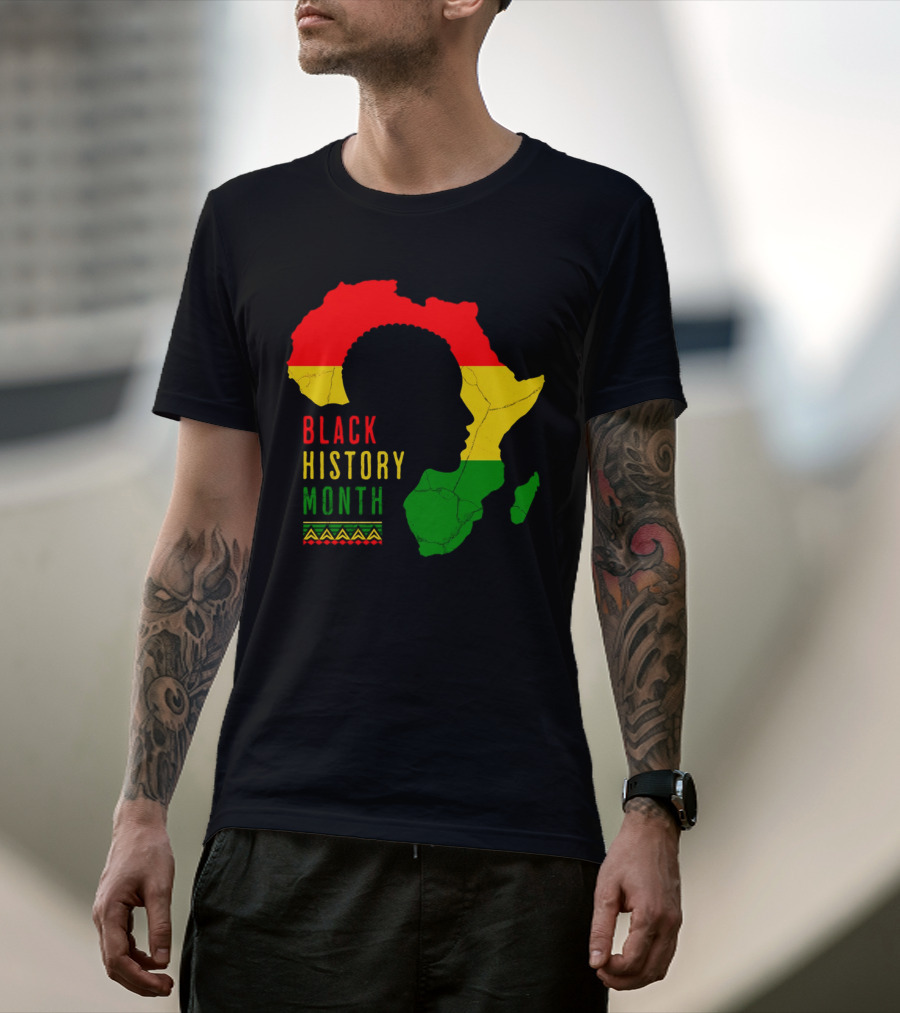 Black History Month Africa Map Silhouette With Red Yellow Green Colors T-Shirt