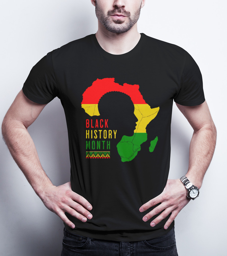 Black History Month Africa Map Silhouette With Red Yellow Green Colors T-Shirt