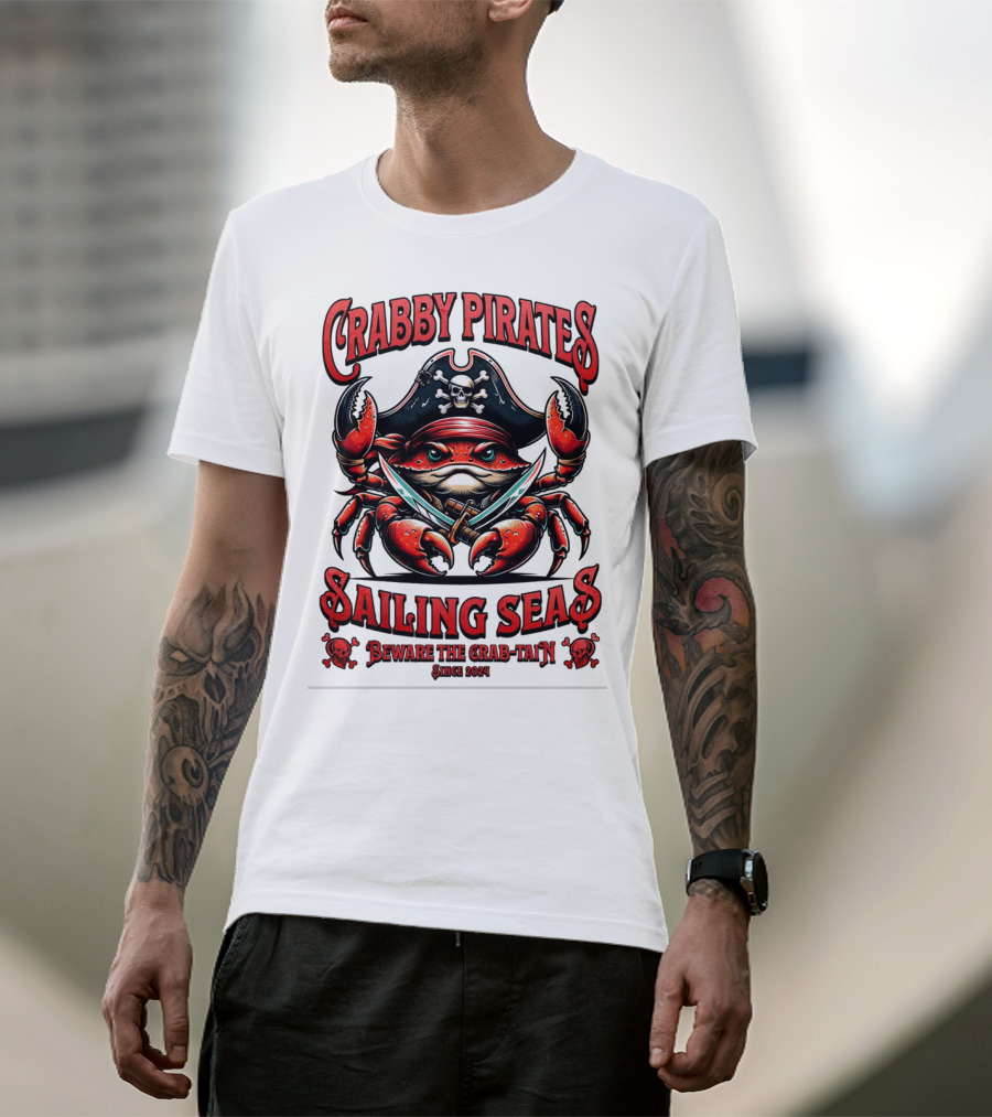 Crabby Pirates Sailing Seas Beware The Crab-tain Since T-Shirt