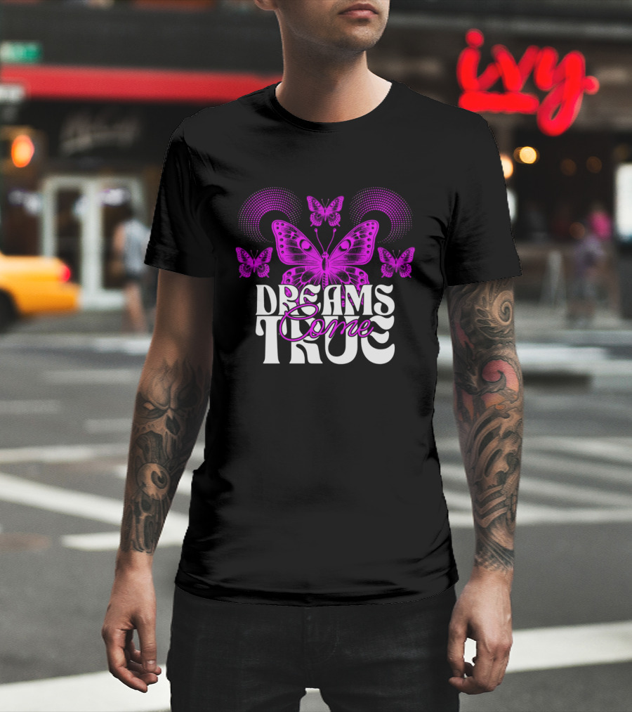 Dreams Come True Vibrant Pink Butterflies Psychedelic T-Shirt