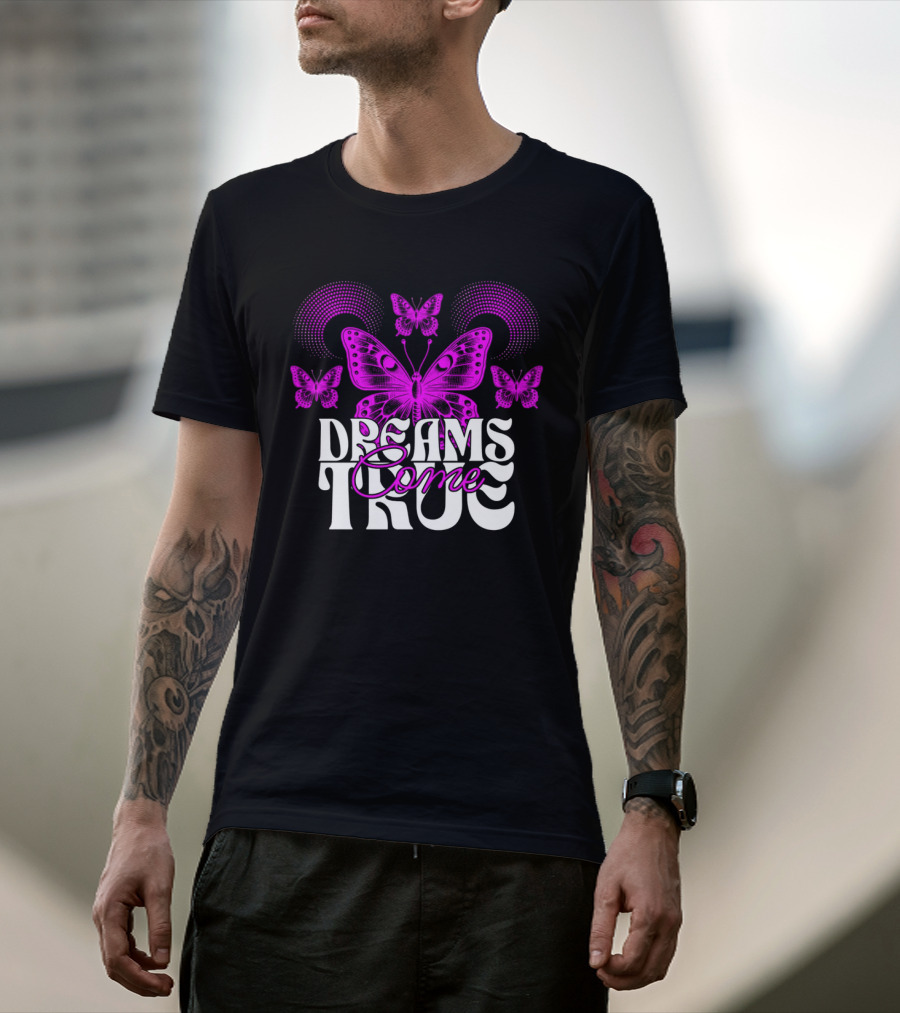 Dreams Come True Vibrant Pink Butterflies Psychedelic T-Shirt
