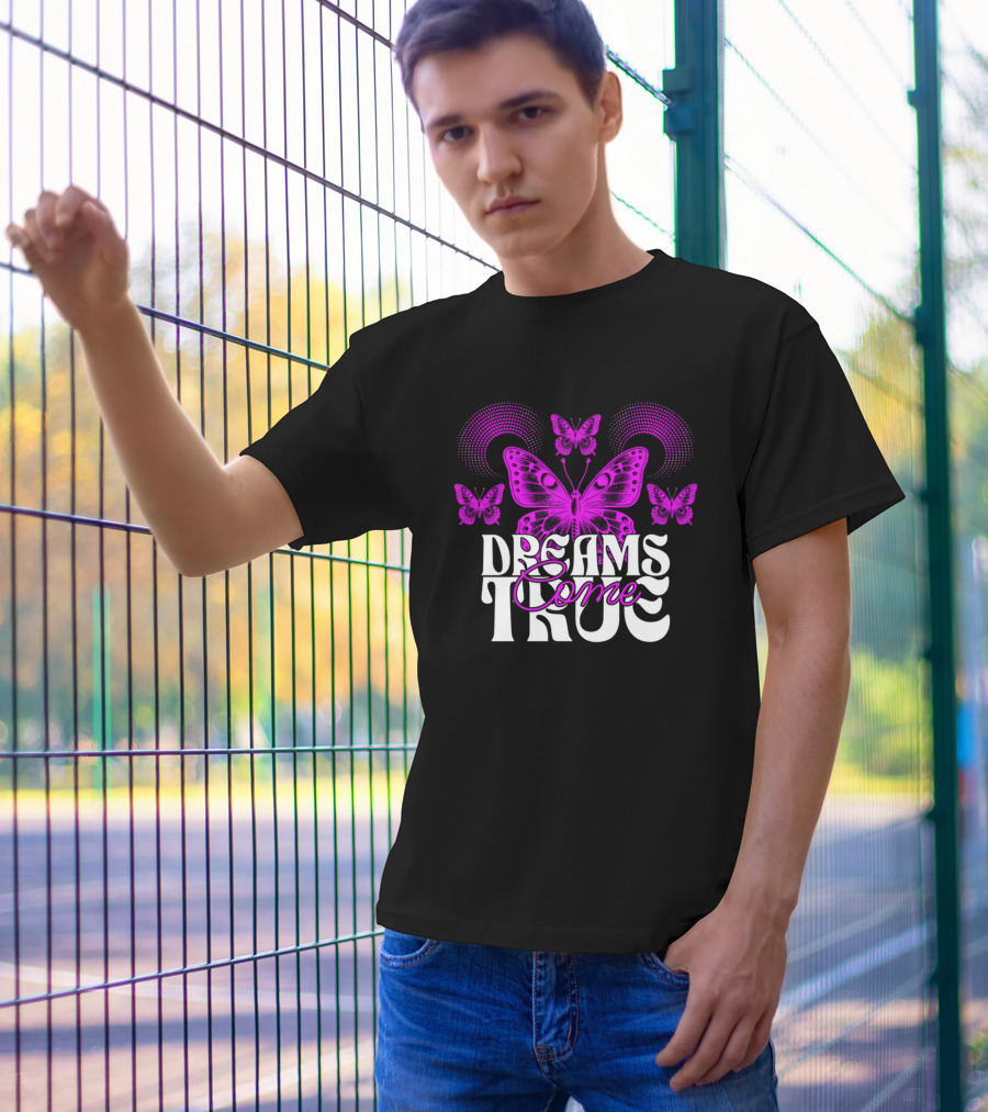 Dreams Come True Vibrant Pink Butterflies Psychedelic T-Shirt