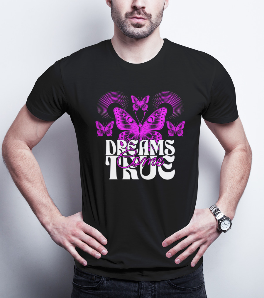 Dreams Come True Vibrant Pink Butterflies Psychedelic T-Shirt