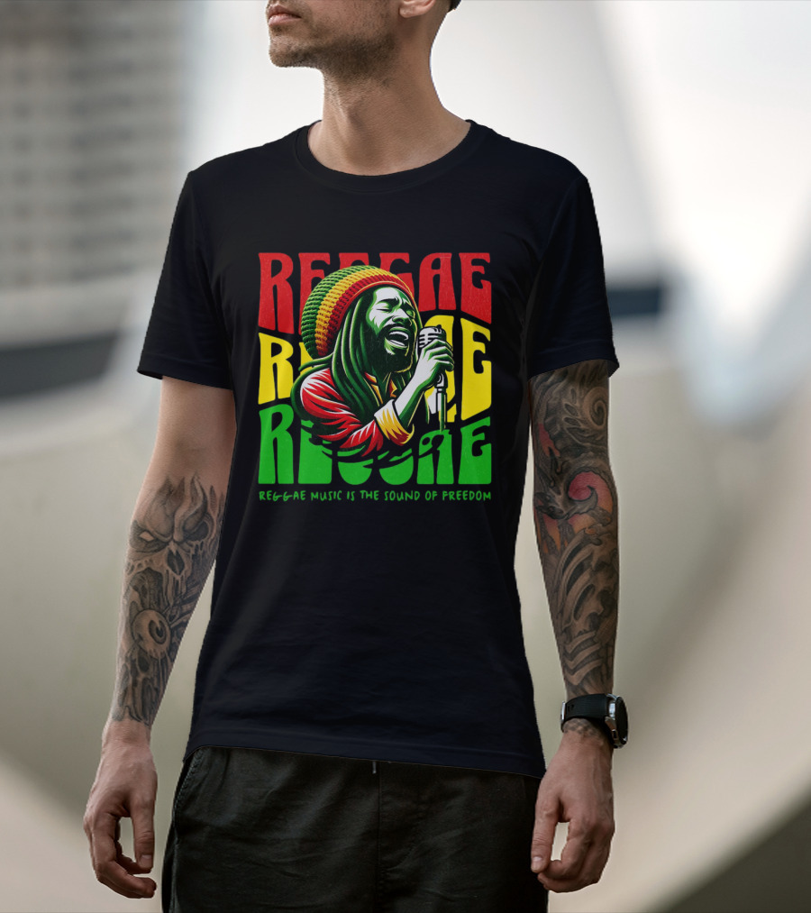 Reggae Music Is The Sound Of Freedom Vibrant Singer Iconic Colors T-Shirt