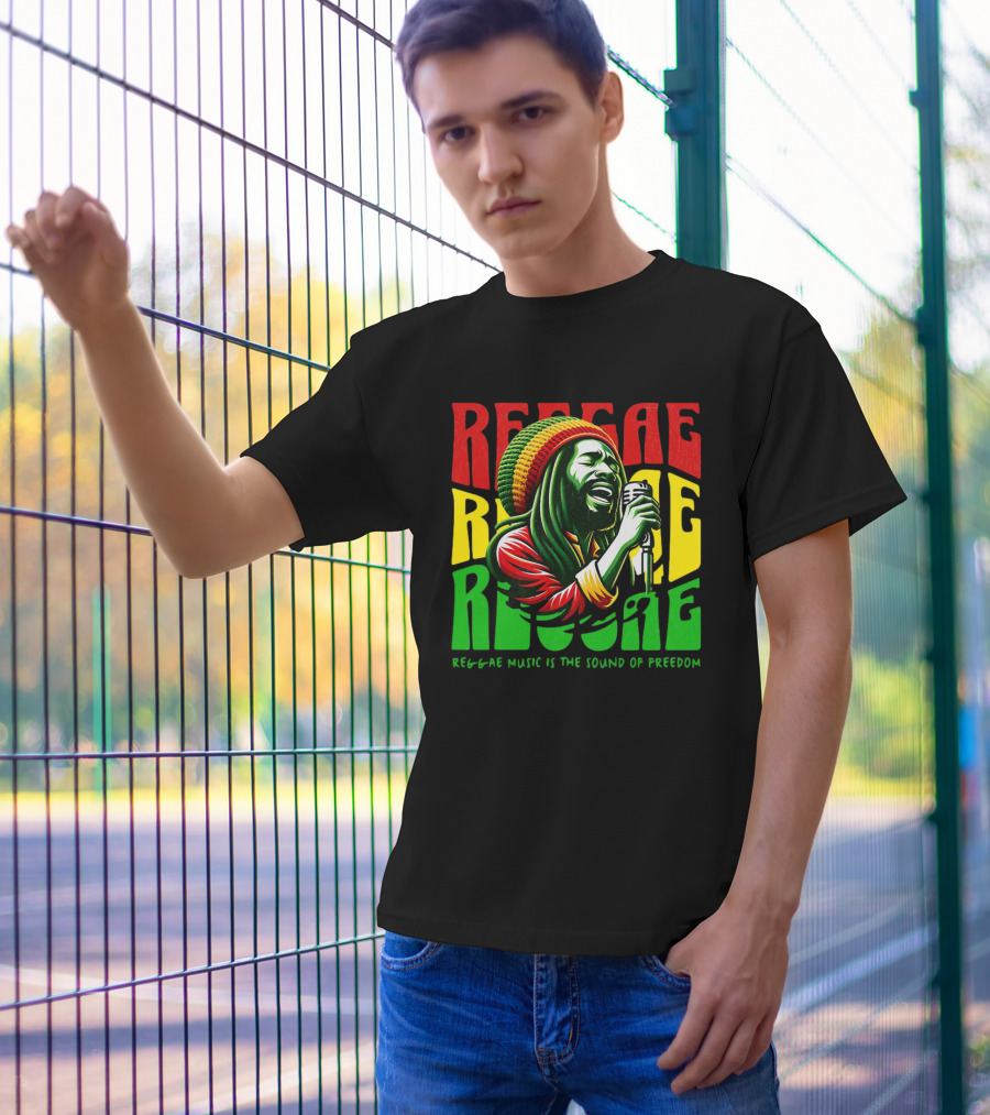 Reggae Music Is The Sound Of Freedom Vibrant Singer Iconic Colors T-Shirt
