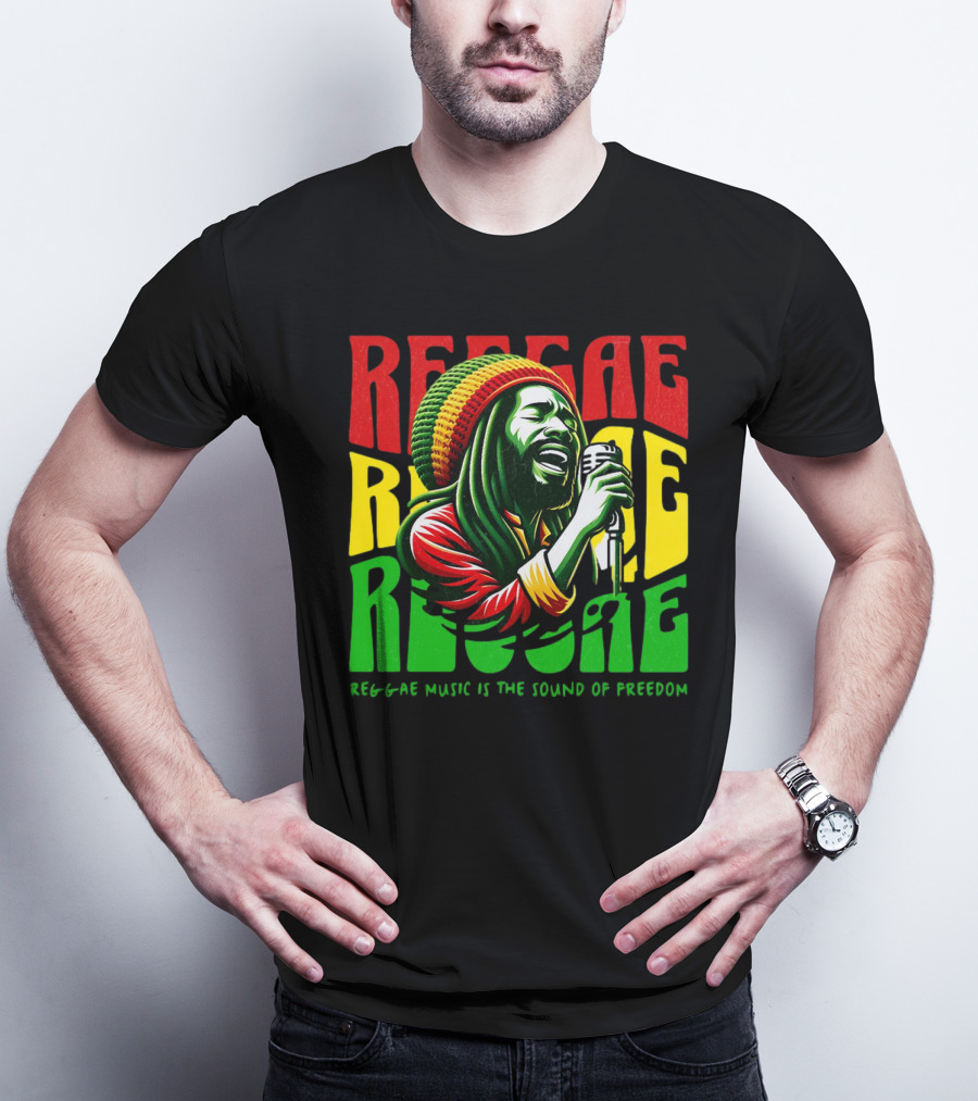 Reggae Music Is The Sound Of Freedom Vibrant Singer Iconic Colors T-Shirt