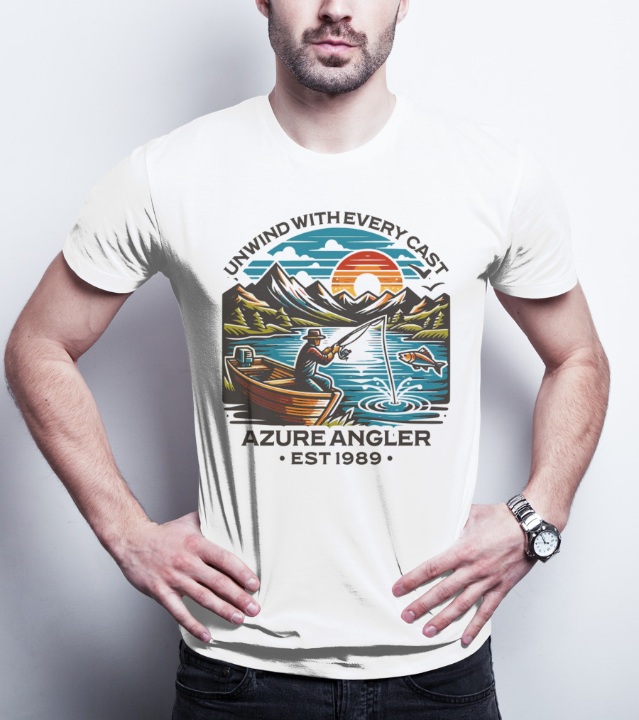Unwind With Every Cast Azure Angler Est 1989 T-Shirt