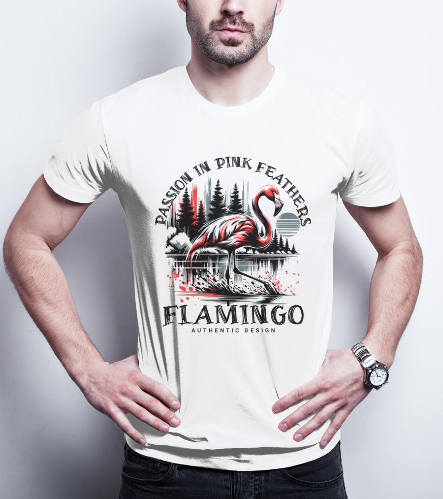 Passion In Pink Feathers Flamingo Authentic T-Shirt