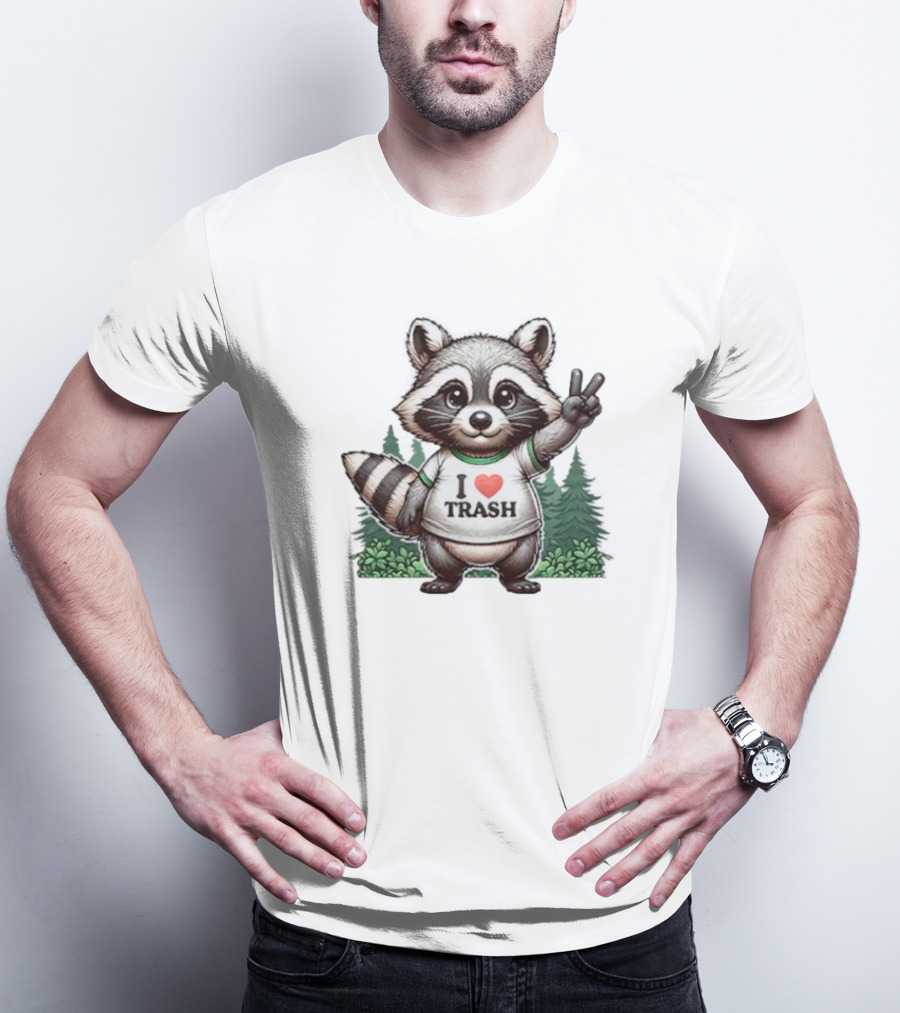I Love Trash Raccoon Cute Forest Peace Sign T-Shirt