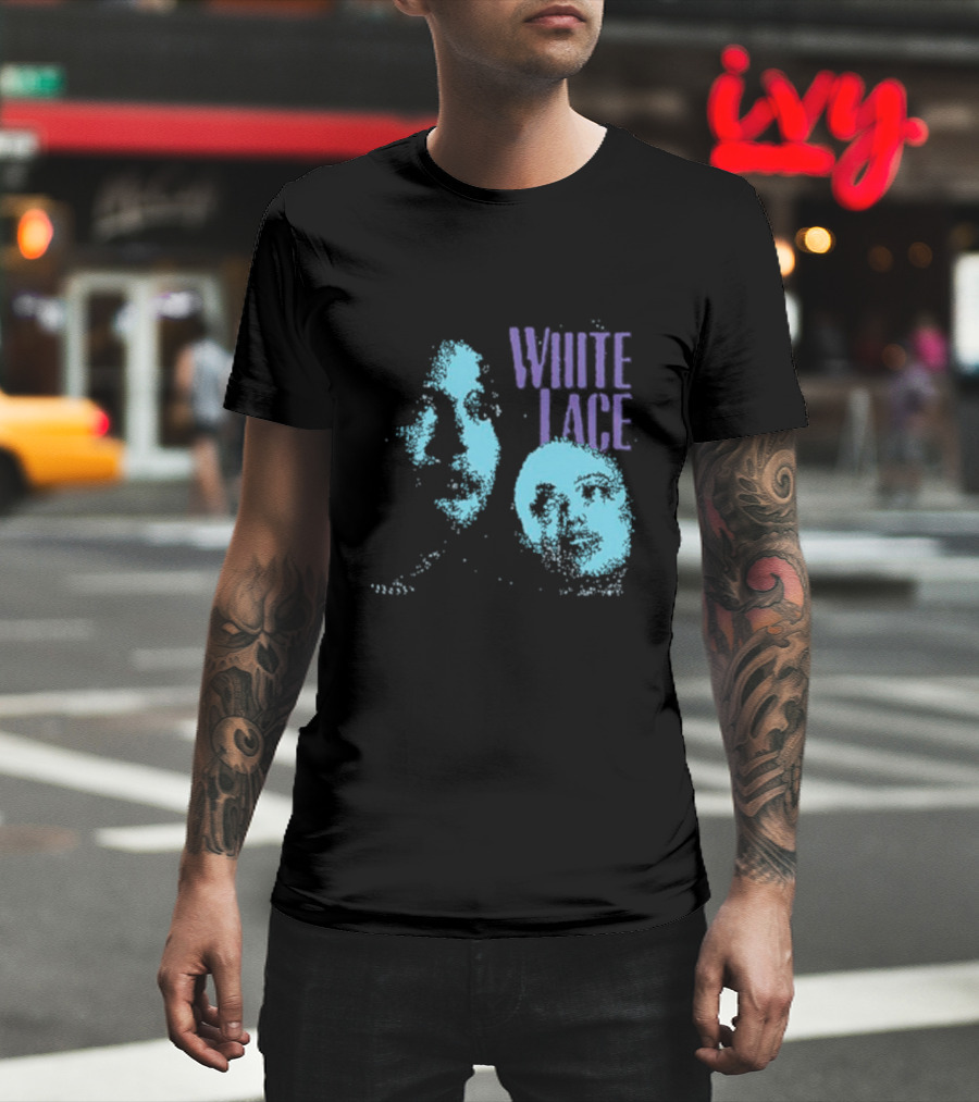 Skyler Acord White Lace Text With Two Blue Faces T-Shirt