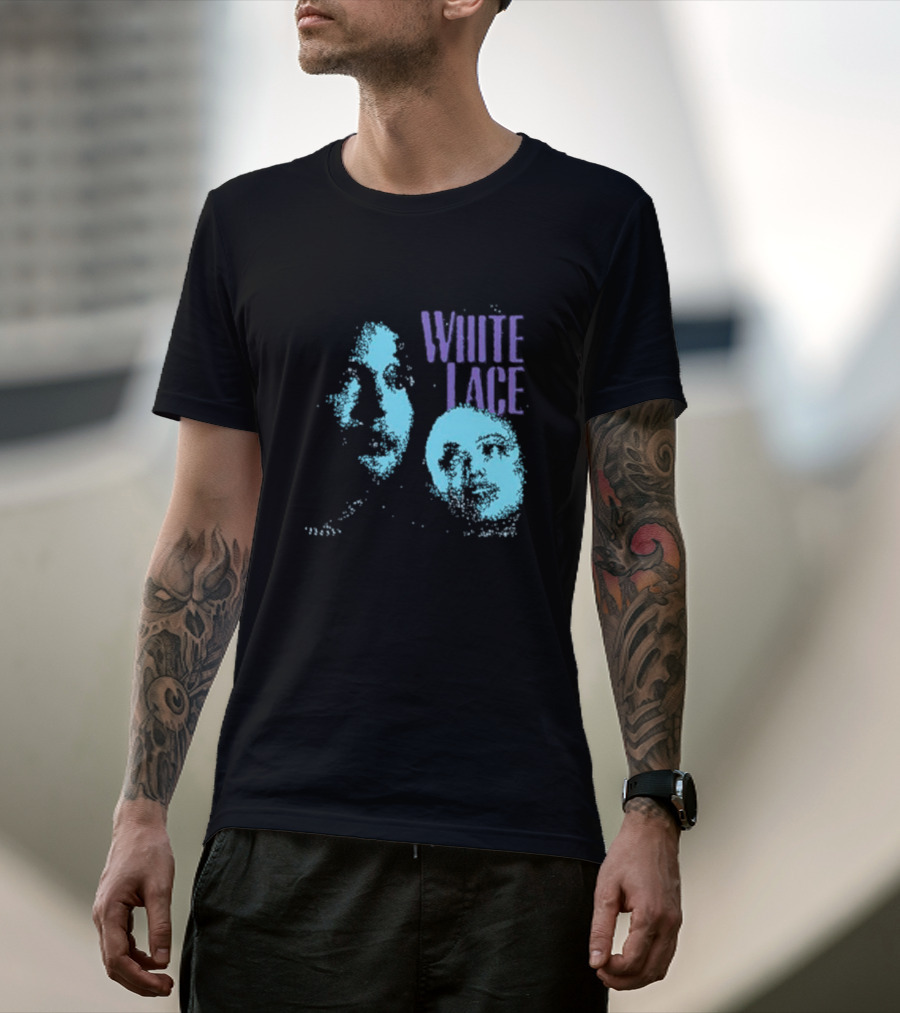 Skyler Acord White Lace Text With Two Blue Faces T-Shirt