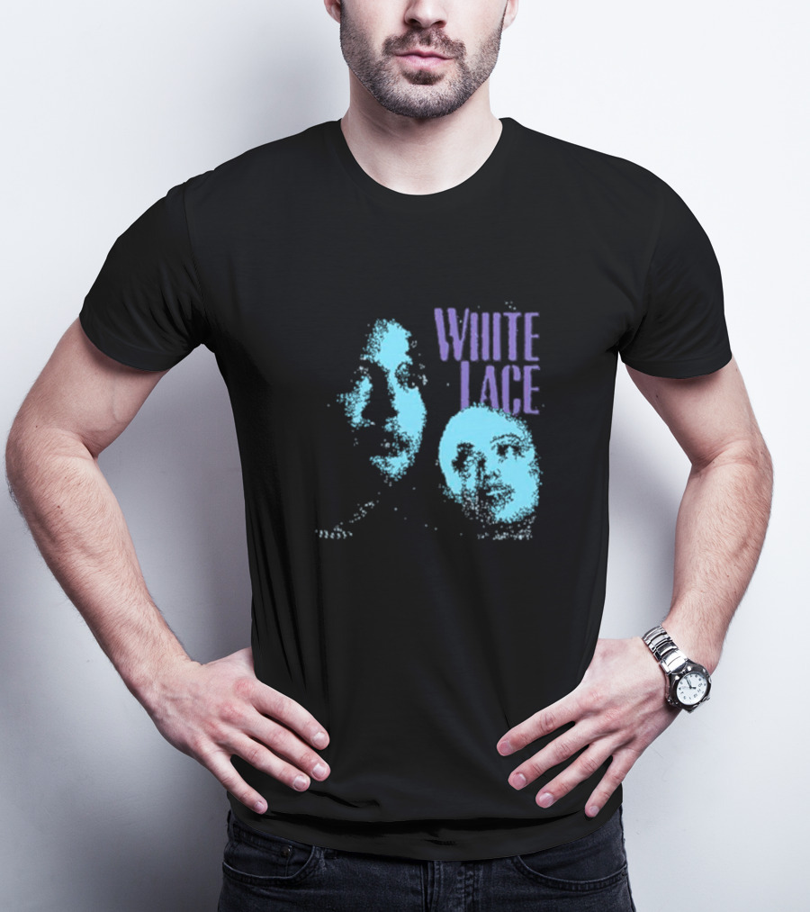Skyler Acord White Lace Text With Two Blue Faces T-Shirt