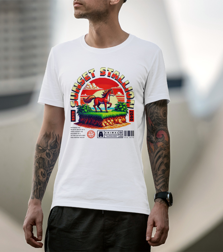 Sunset Stallion 2040 ESTO Animal Epic Epitome Horse Setting Sun Fiery Sky T-Shirt