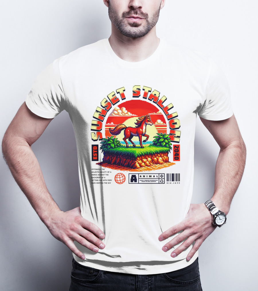 Sunset Stallion 2040 ESTO Animal Epic Epitome Horse Setting Sun Fiery Sky T-Shirt
