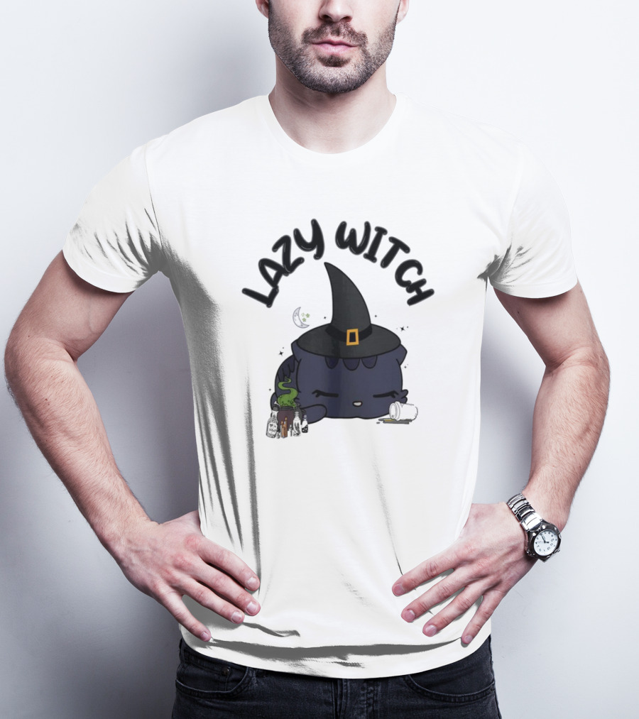 Lazy Witch Black Cat With Spellbinding Hat And Potion T-Shirt