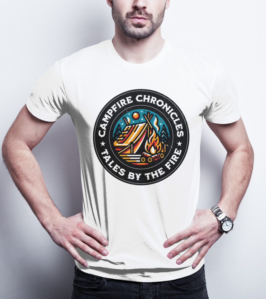 Campfire Chronicles Tales By The Fire Moonlit Tent And Bonfire Scene T-Shirt