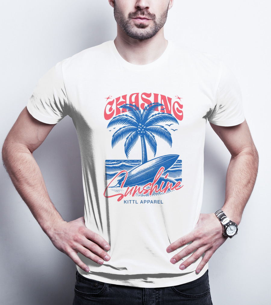 Chasing Sunshine Kittl Apparel Surfing Palm Tree Ocean Waves T-Shirt