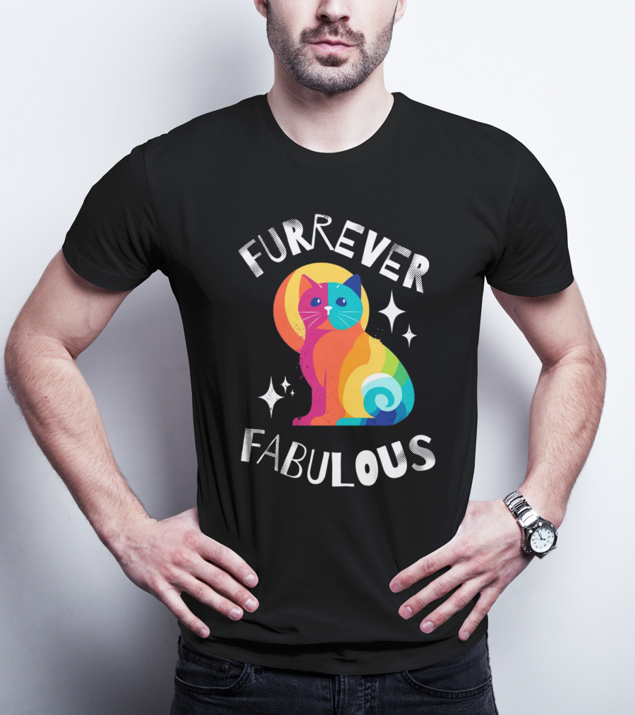Furrever Fabulous Rainbow Cat With Stars T-Shirt