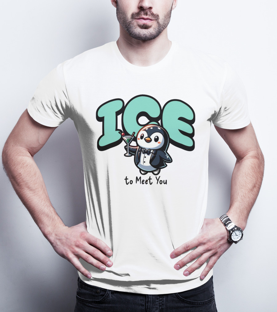 ICE To Meet You Penguin Martini Charm T-Shirt