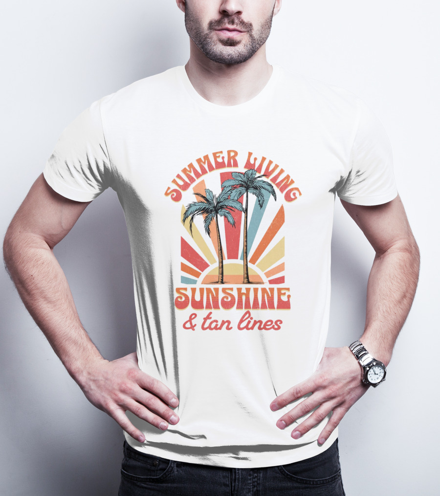 Summer Living Sunshine Tan Lines Palm Trees Retro Vibes T-Shirt