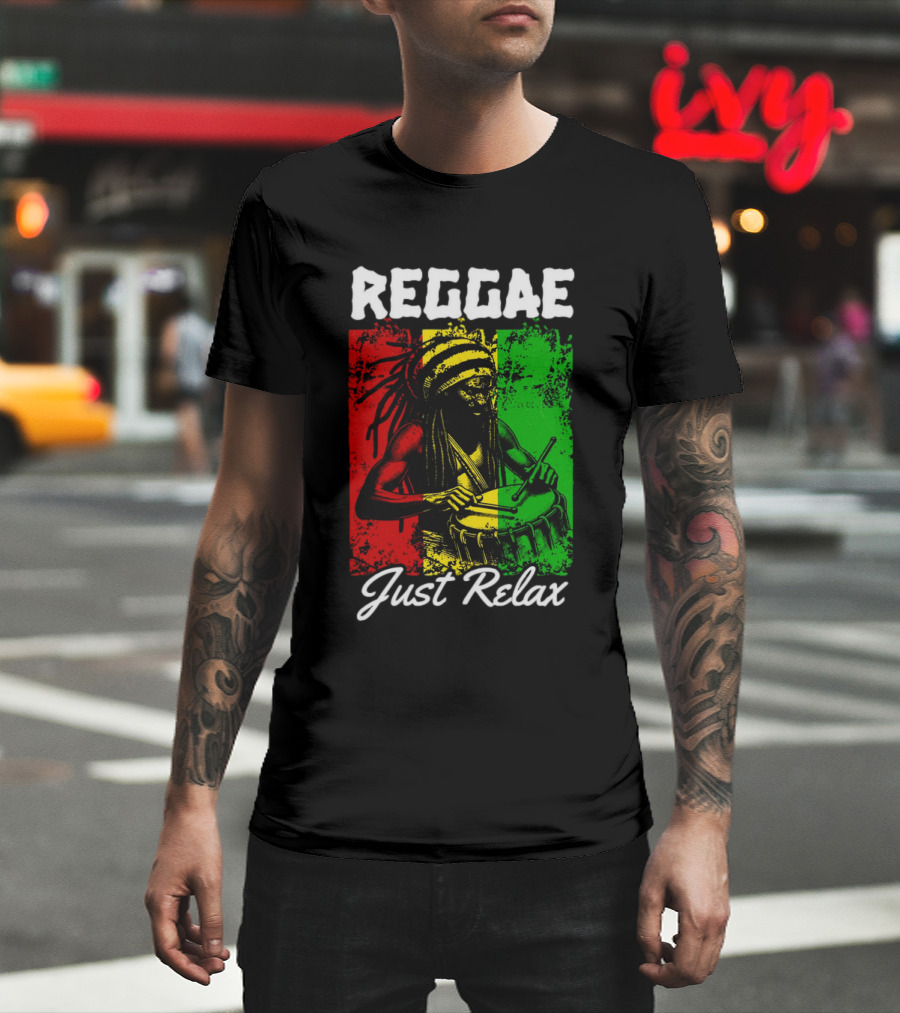 REGGAE Just Relax Rasta Drummer Red Yellow Green T-Shirt