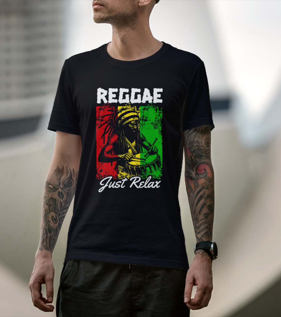 REGGAE Just Relax Rasta Drummer Red Yellow Green T-Shirt