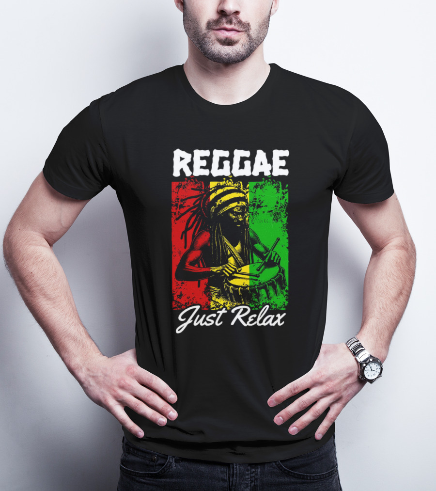 REGGAE Just Relax Rasta Drummer Red Yellow Green T-Shirt