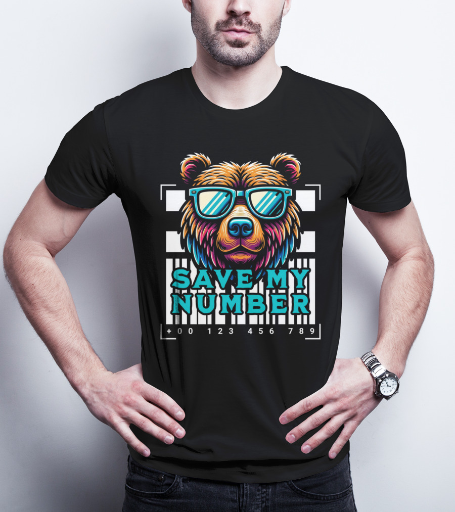 Save My Number Barcode Bear With Sunglasses T-Shirt