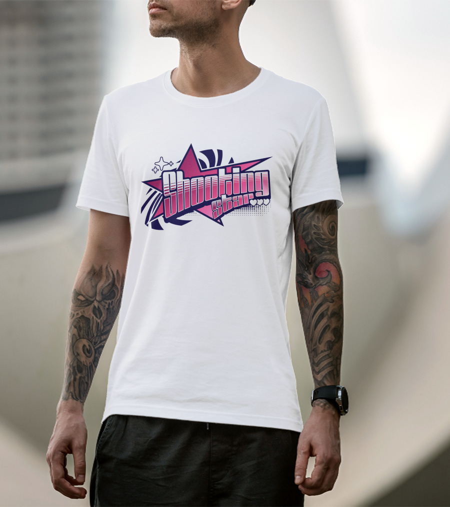 Shooting Star Pink Purple Stylized Text With Starburst Graphics T-Shirt