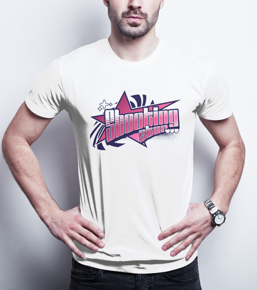 Shooting Star Pink Purple Stylized Text With Starburst Graphics T-Shirt