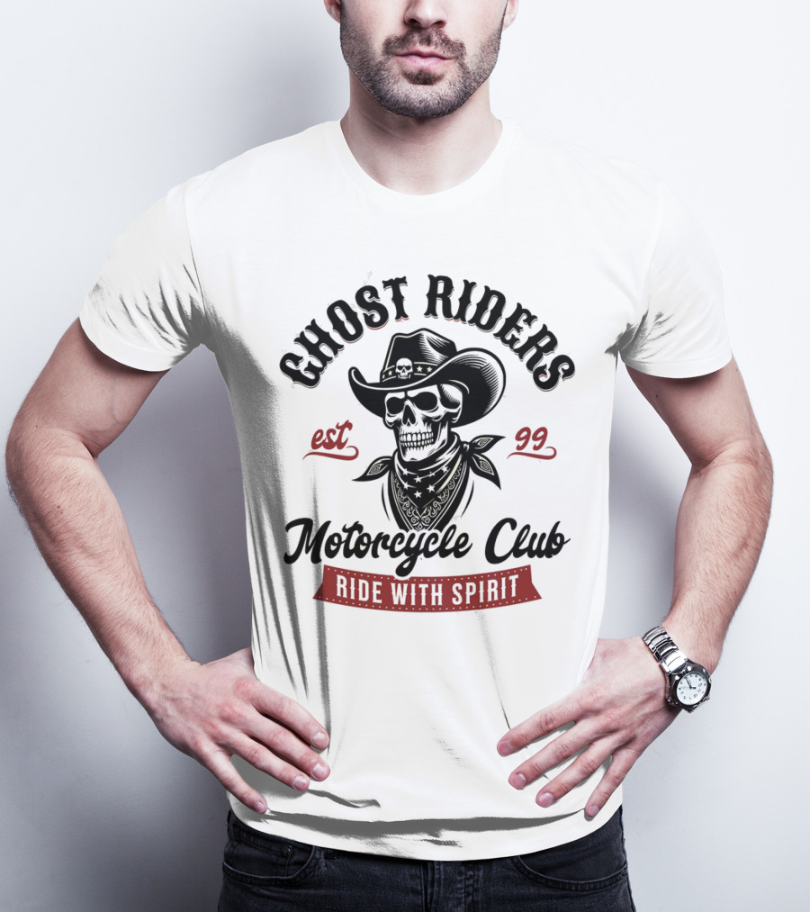 Ghost Riders Cowboy Skull Motorcycle Club Ride With Spirit Est 99 T-Shirt