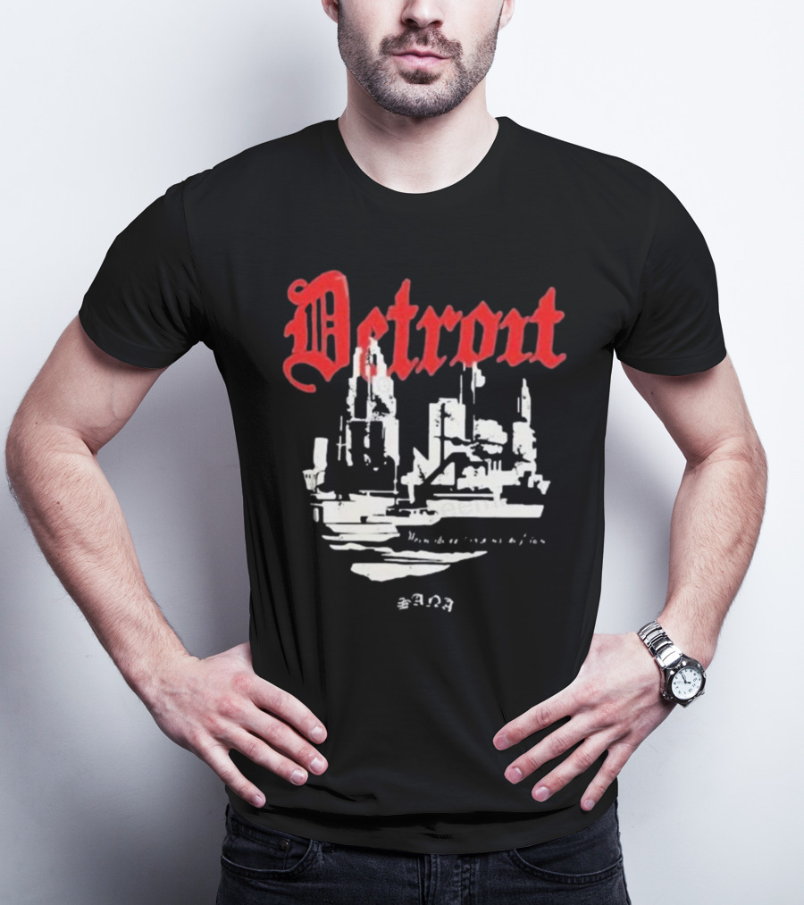 Distressed 3D Detroit Gothic Skyline T-Shirt