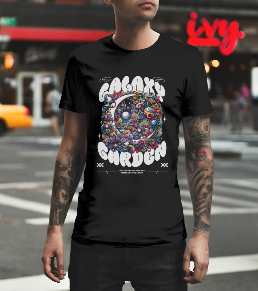 GALAXY GARDEN WATCH THE MOON IN THE MIDDLE OF THE NIGHT ESTD 2030 T-Shirt