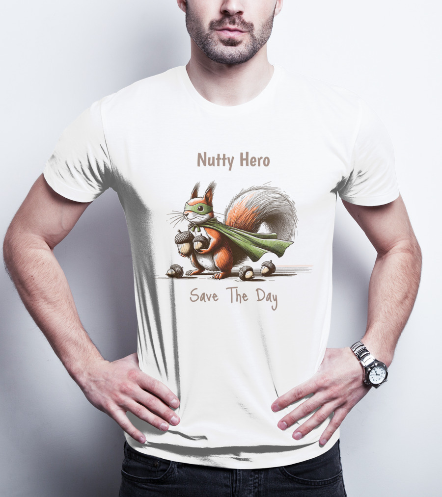Nutty Hero Save The Day Squirrel With Mask And Cape T-Shirt