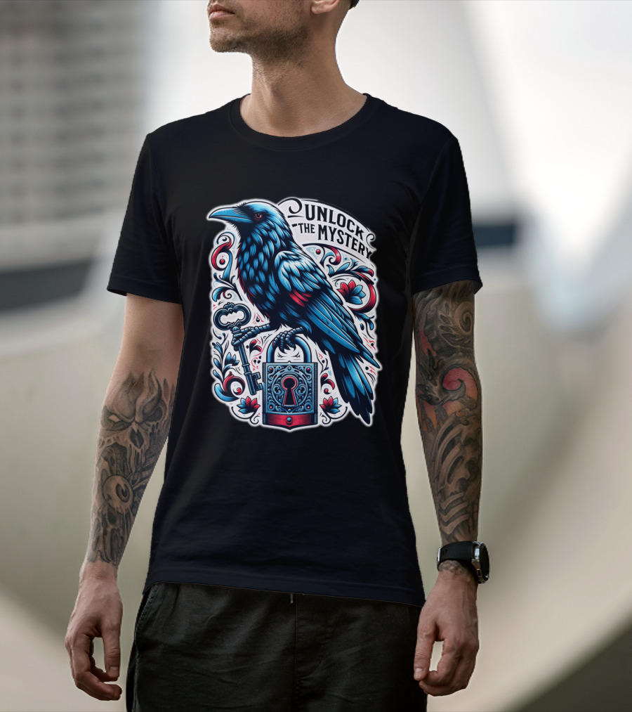 Unlock The Mystery Raven Holding Key And Lock With Ornate Floral T-Shirt
