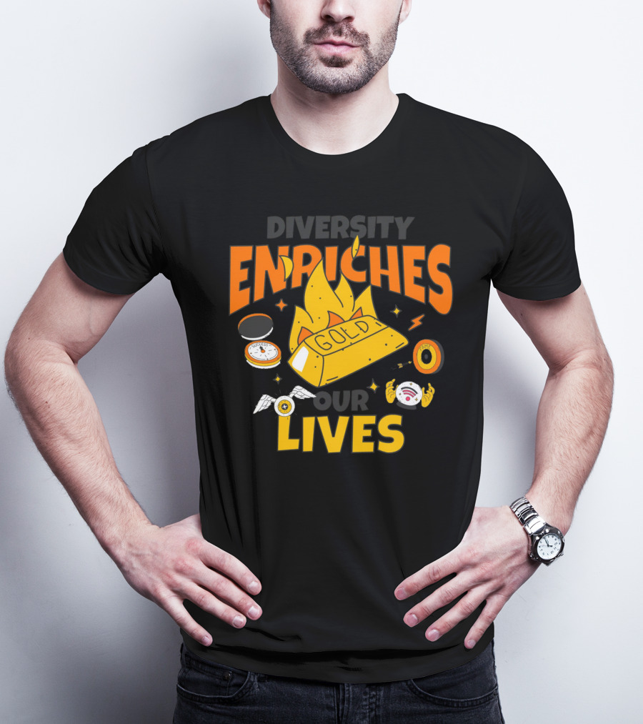 Diversity Enriches Our Lives Gold Flames Wings Compass T-Shirt